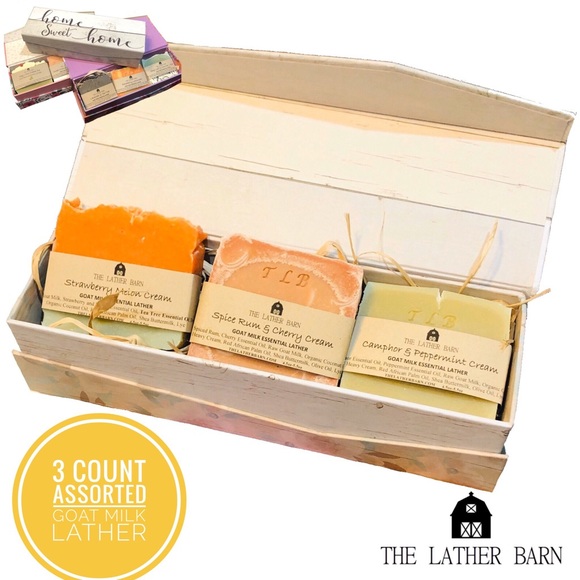 THE LATHER BARN | Bath | 3 Pk Assorted Goatmilk Lather Essential Quote ...